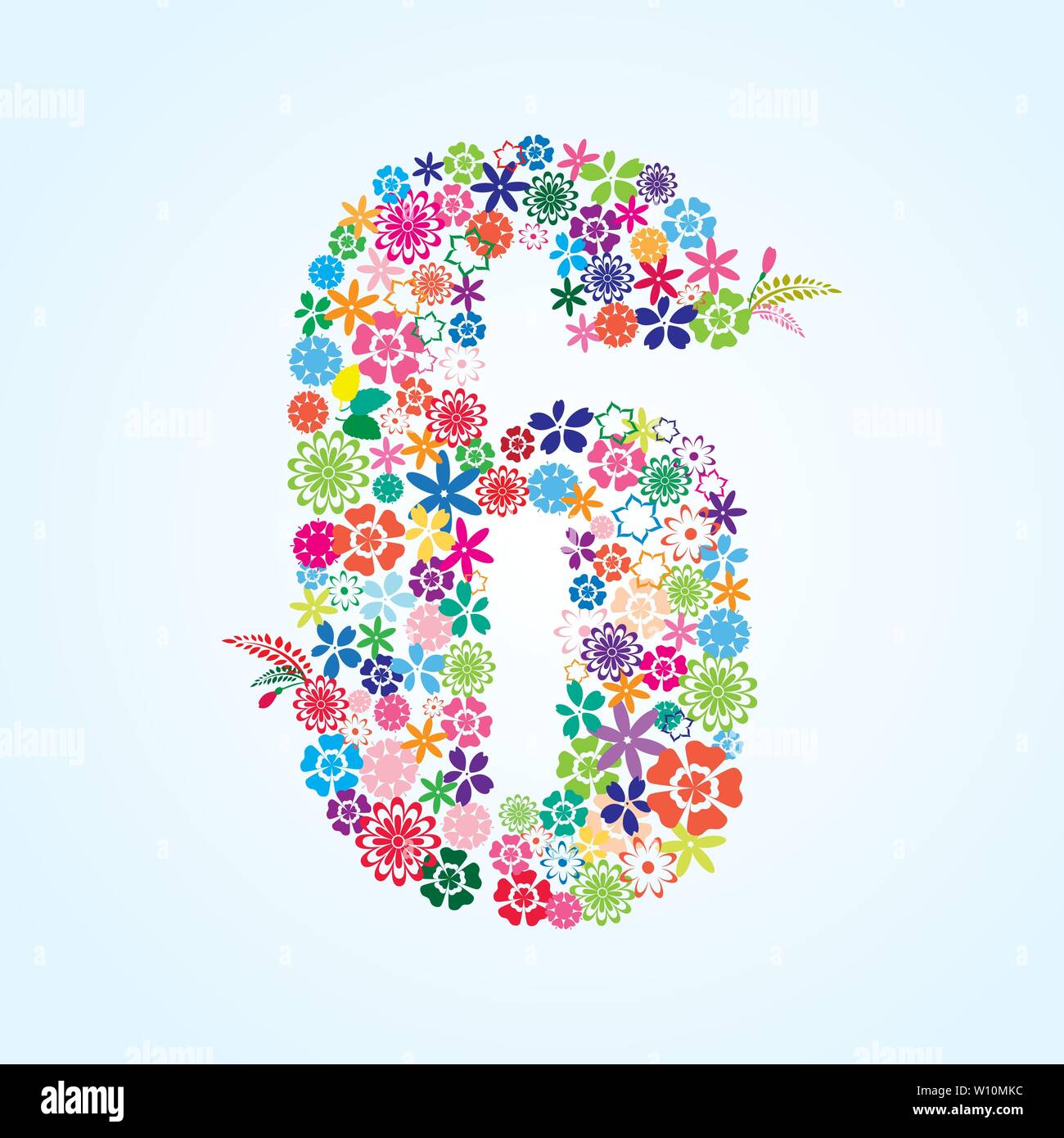 Vector Colorful Floral 6 Number Design isolated on white background ...