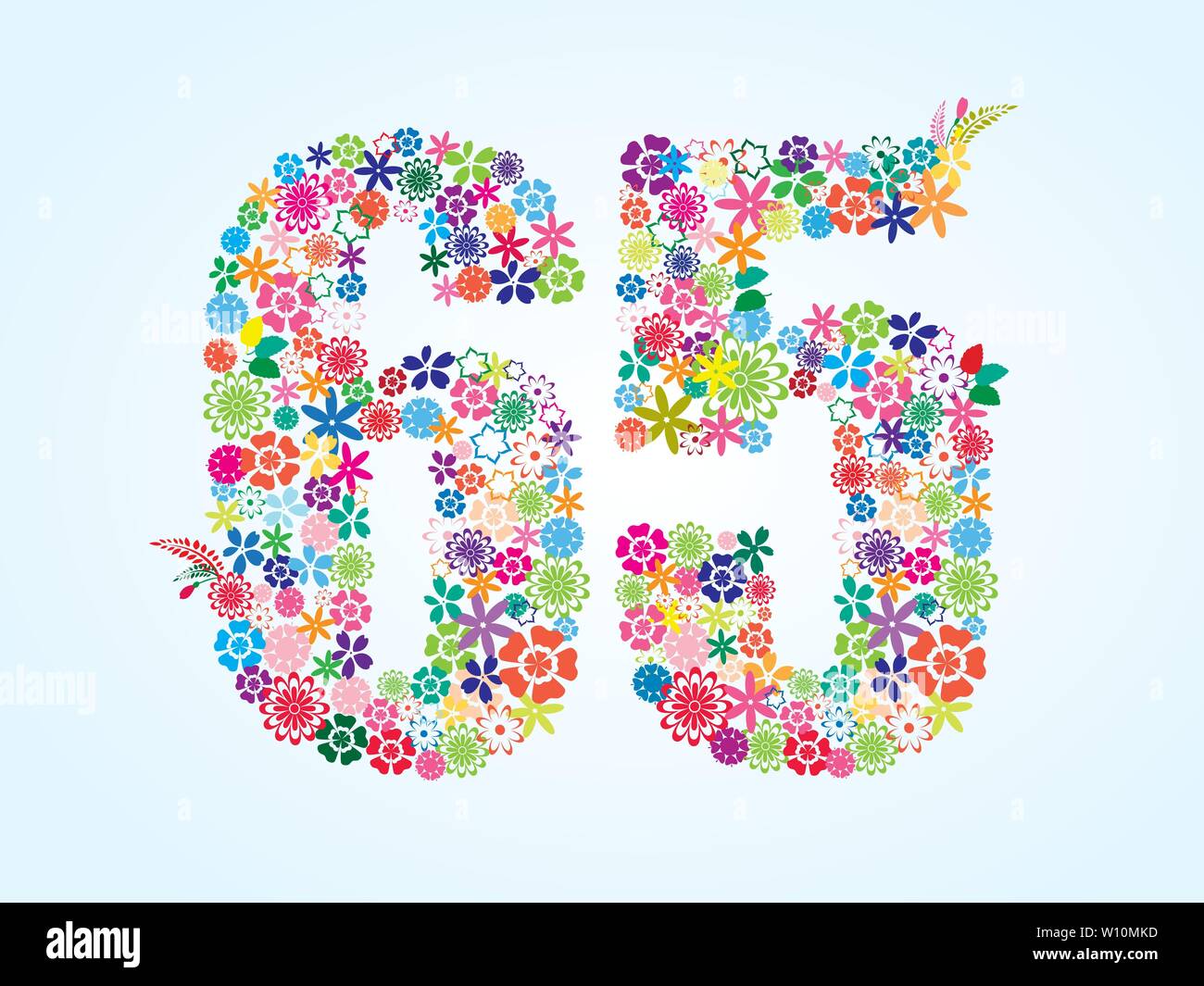 Vector Colorful Floral 65 Number Design isolated on white background ...