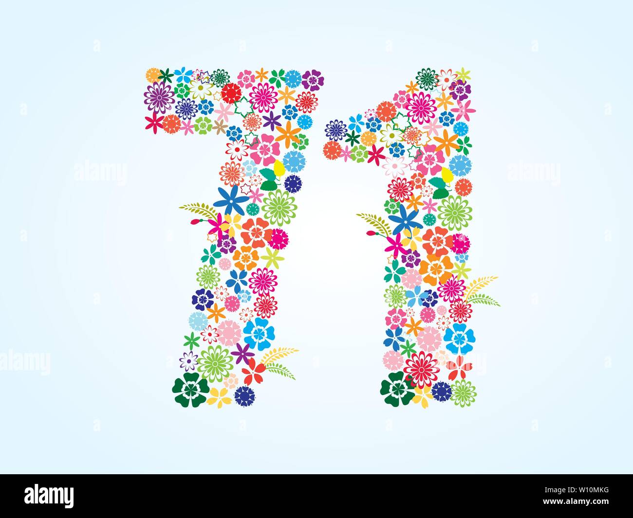 Vector Colorful Floral 71 Number Design isolated on white background ...
