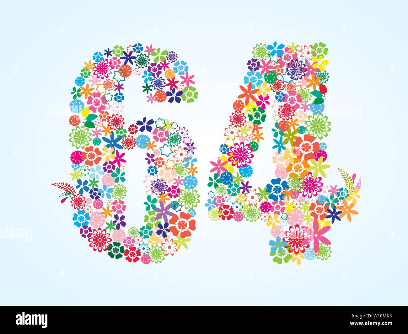 Vector Colorful Floral 64 Number Design isolated on white background. Floral Number Sixty Four ...
