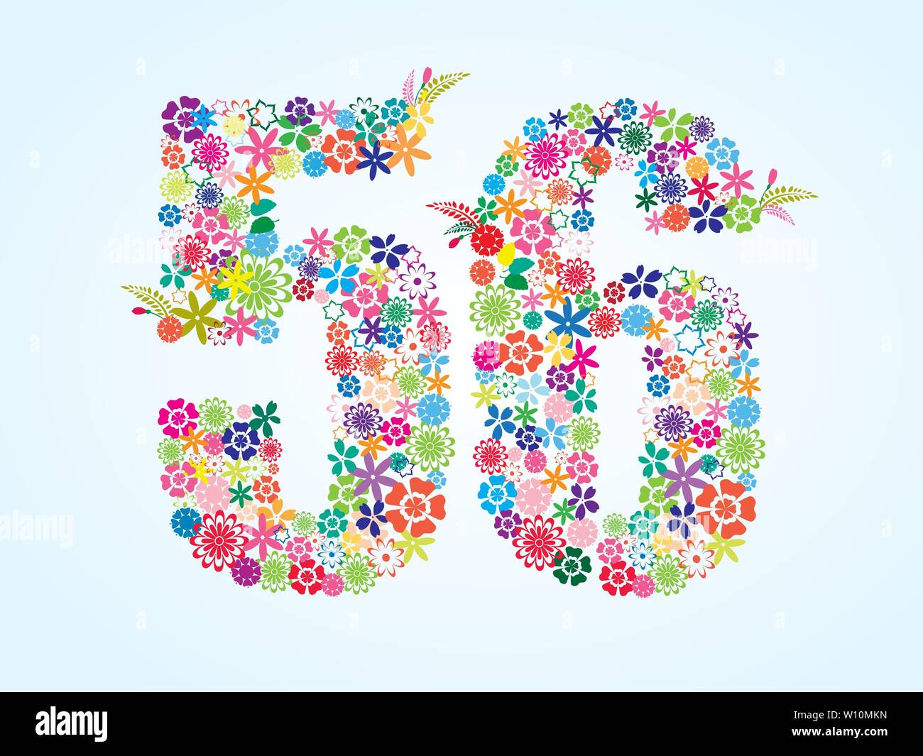 Vector Colorful Floral 56 Number Design isolated on white background ...