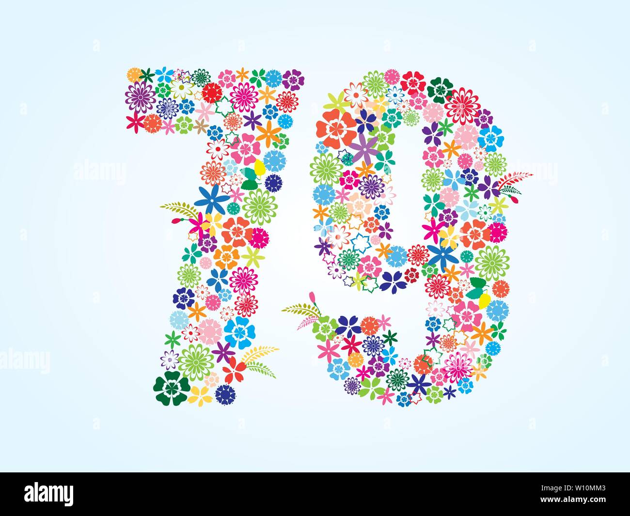 Vector Colorful Floral 79 Number Design isolated on white background ...