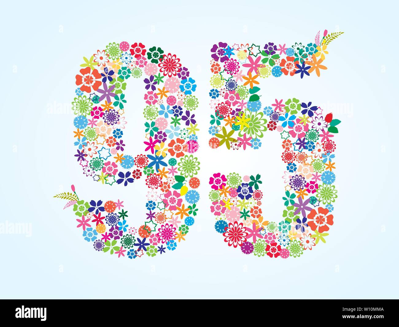 Vector Colorful Floral 95 Number Design isolated on white background ...