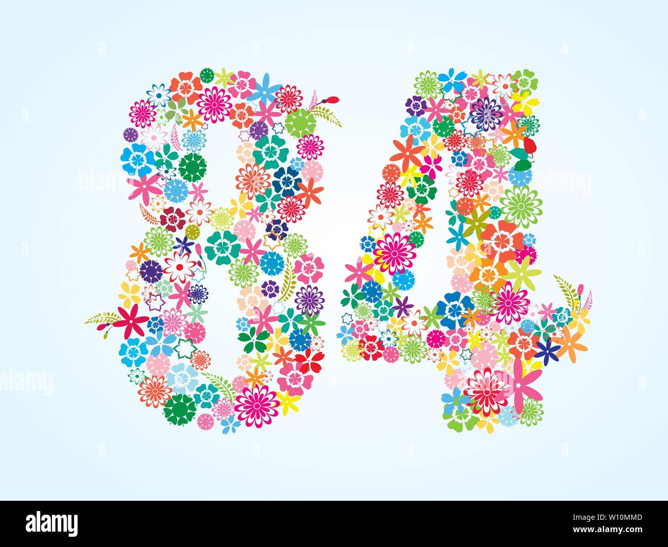 Vector Colorful Floral 84 Number Design isolated on white background ...