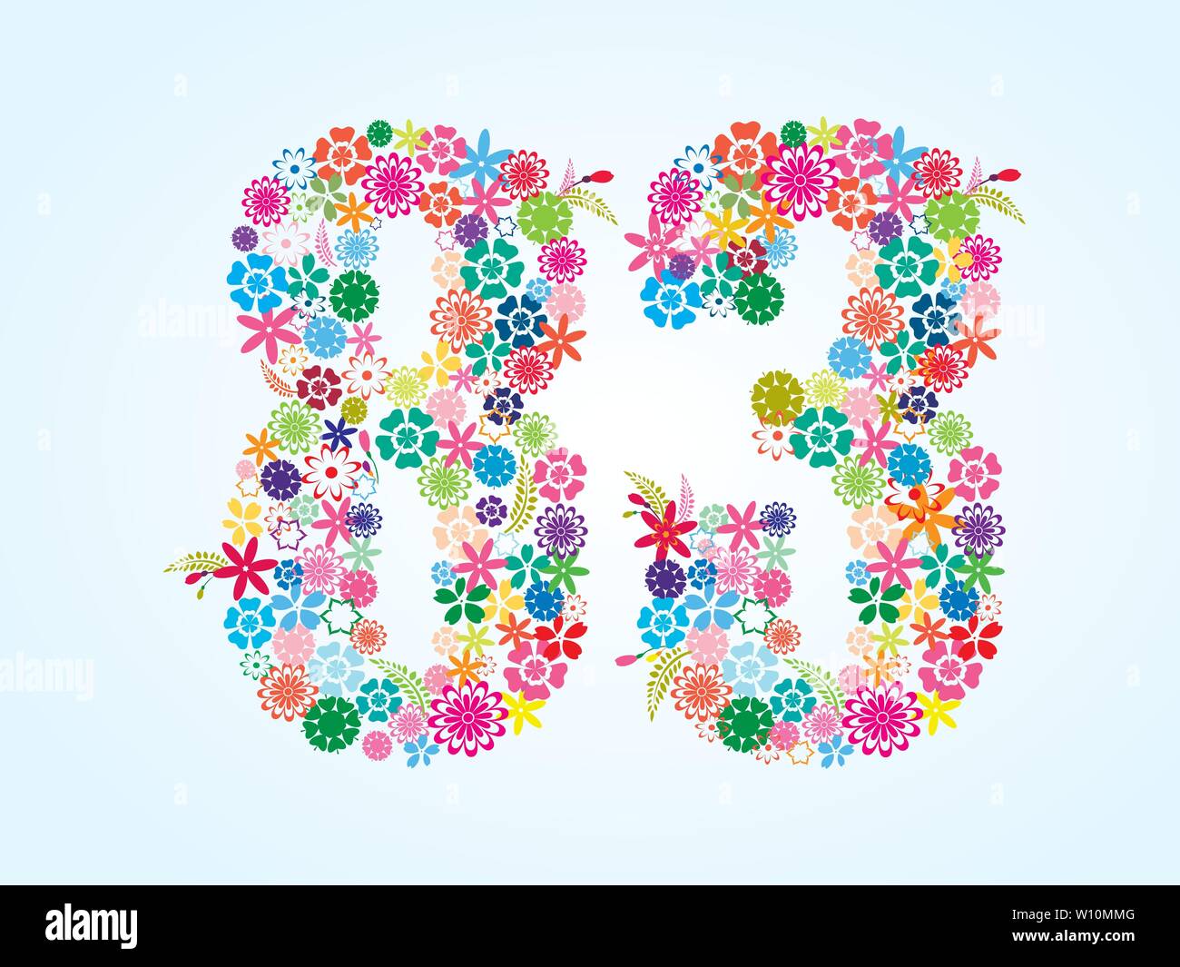 Vector Colorful Floral 83 Number Design isolated on white background ...