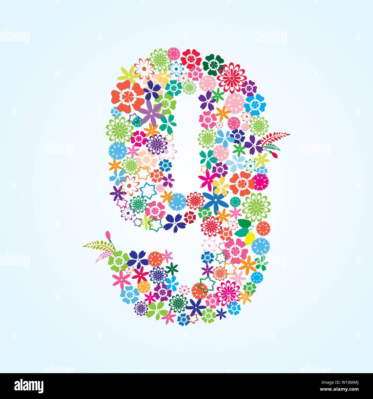 Vector Colorful Floral 9 Number Design isolated on white background ...