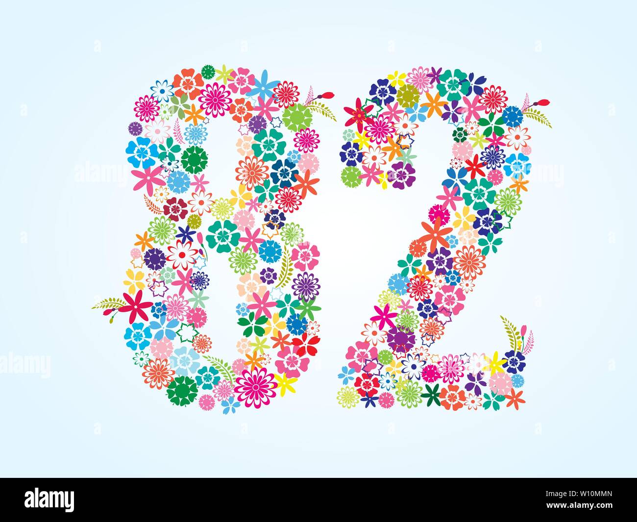 Vector Colorful Floral 82 Number Design isolated on white background ...
