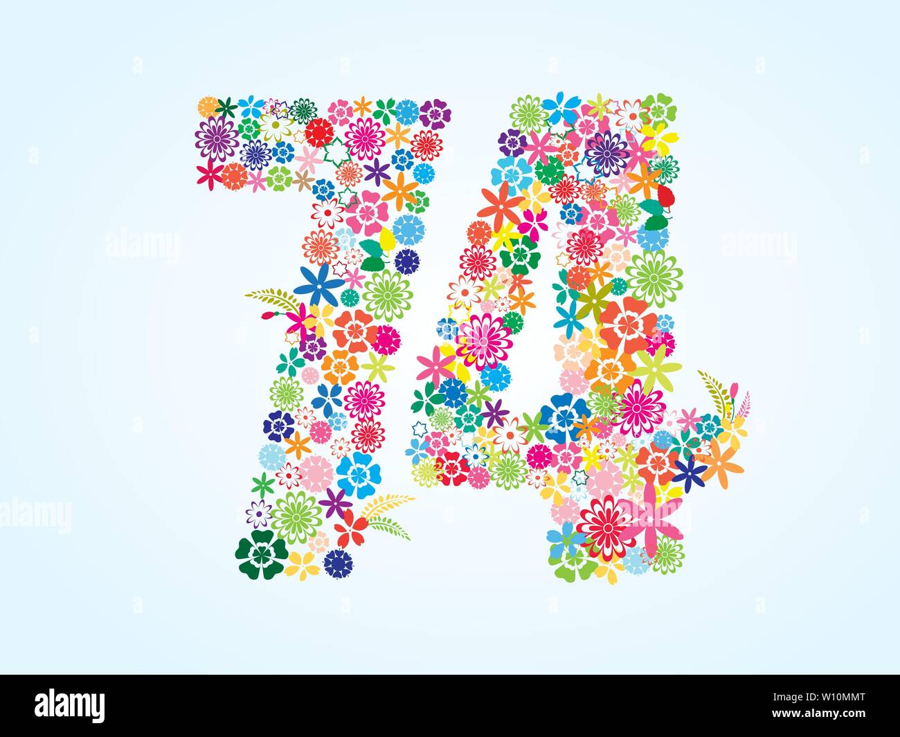 Vector Colorful Floral 74 Number Design isolated on white background ...