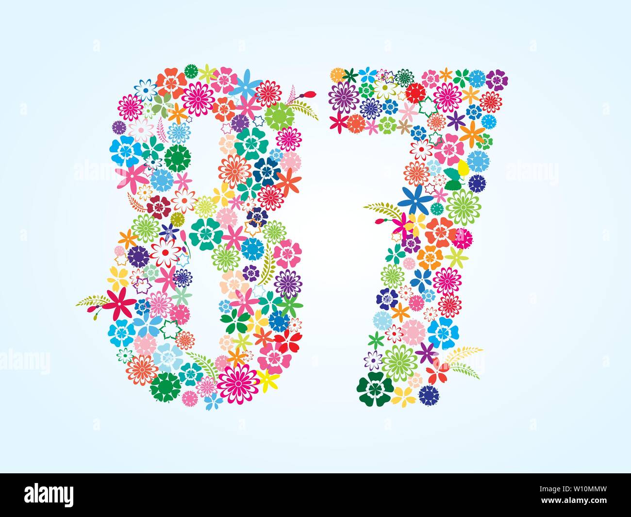 Vector Colorful Floral 87 Number Design isolated on white background ...