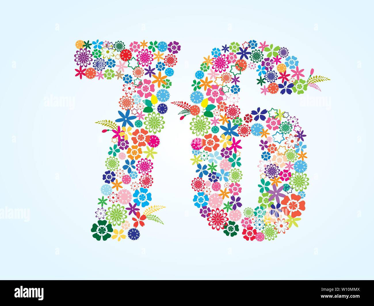 Vector Colorful Floral 76 Number Design isolated on white background ...