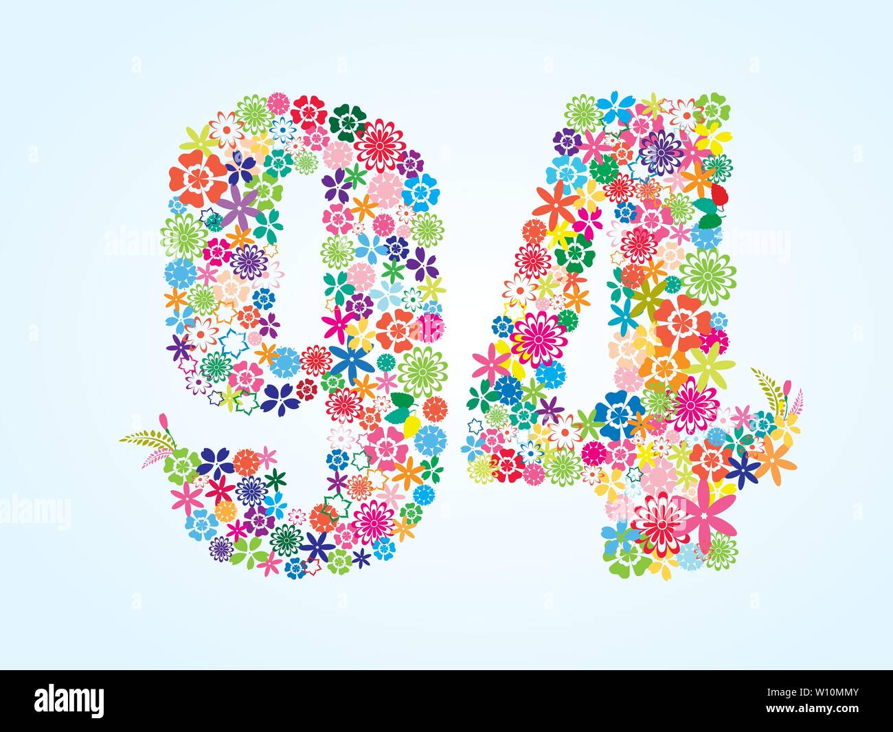 Vector Colorful Floral 94 Number Design isolated on white background ...