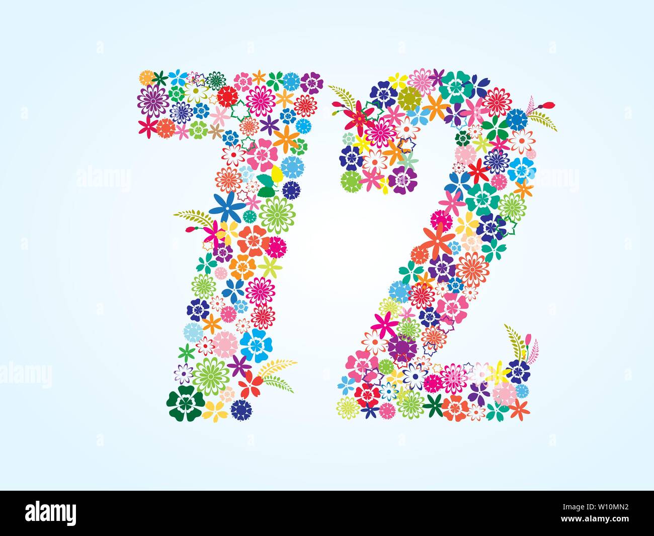 Vector Colorful Floral 72 Number Design isolated on white background ...
