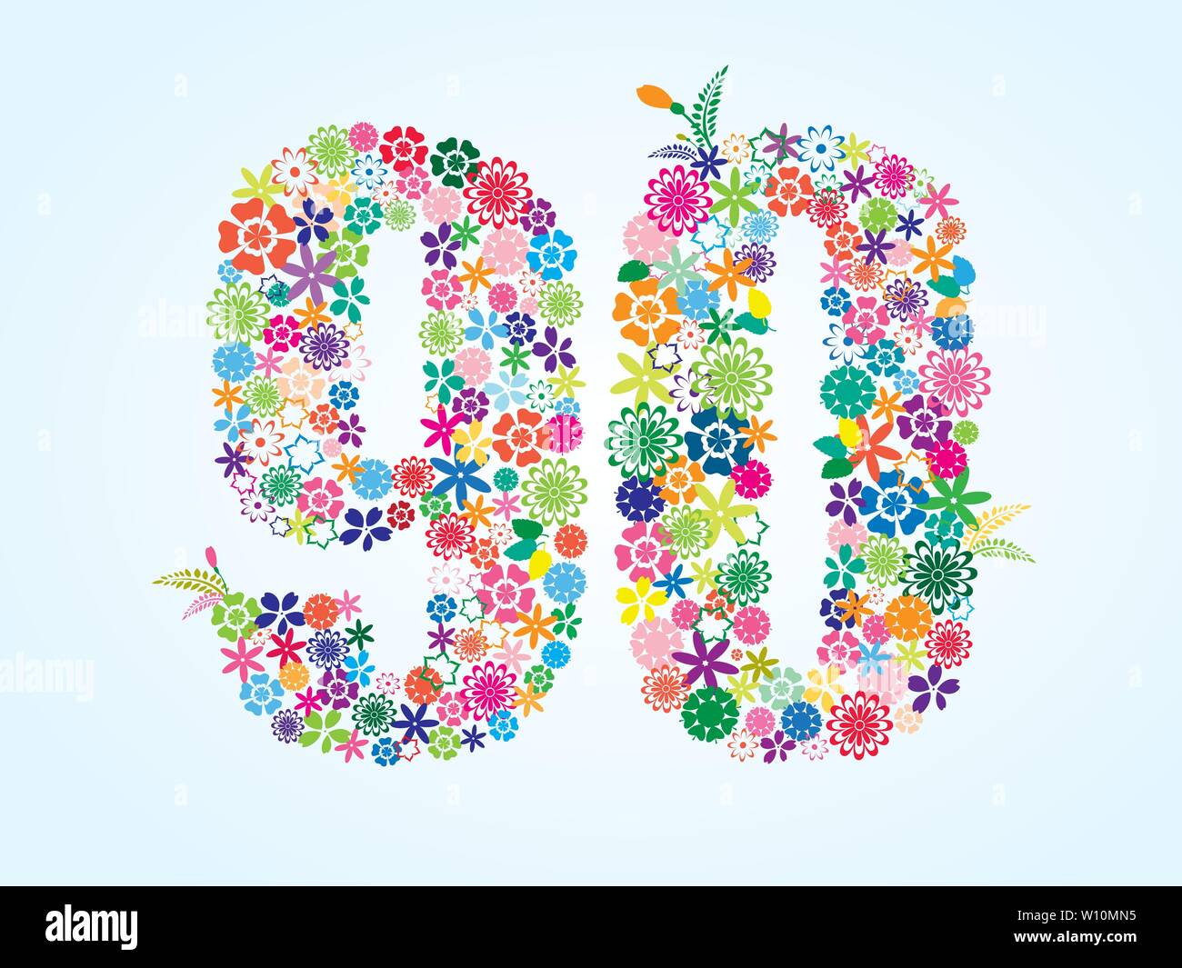 Vector Colorful Floral 90 Number Design isolated on white background ...