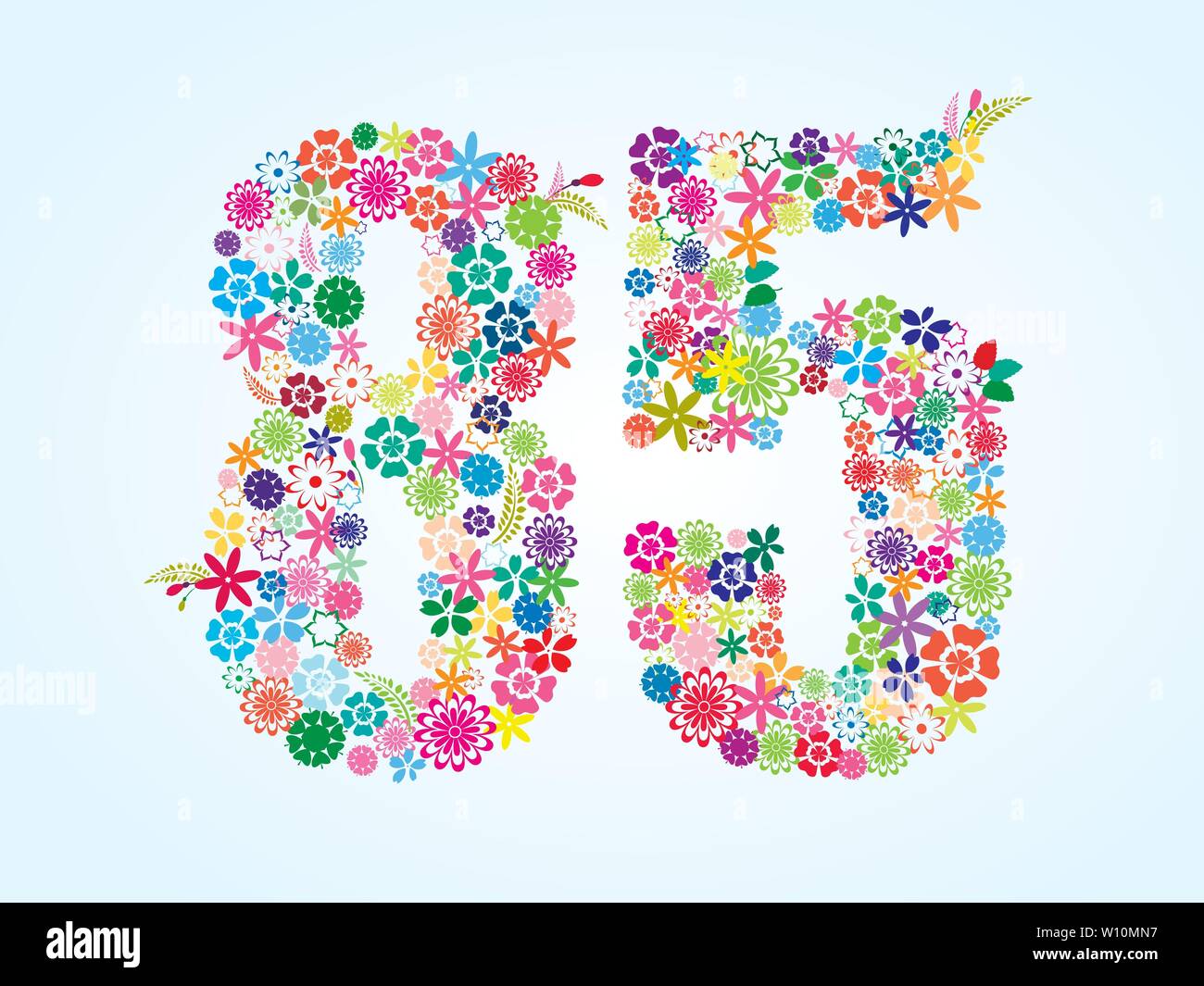Vector Colorful Floral 85 Number Design isolated on white background ...