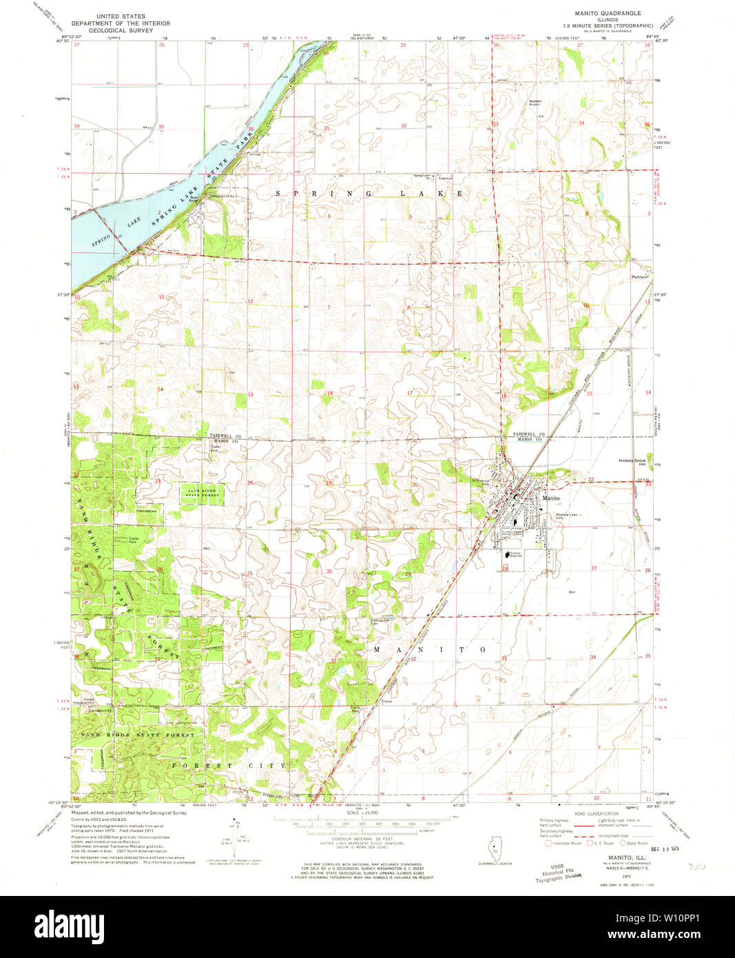 USGS TOPO Map Illinois IL Manito 308089 1971 24000 Restoration Stock ...