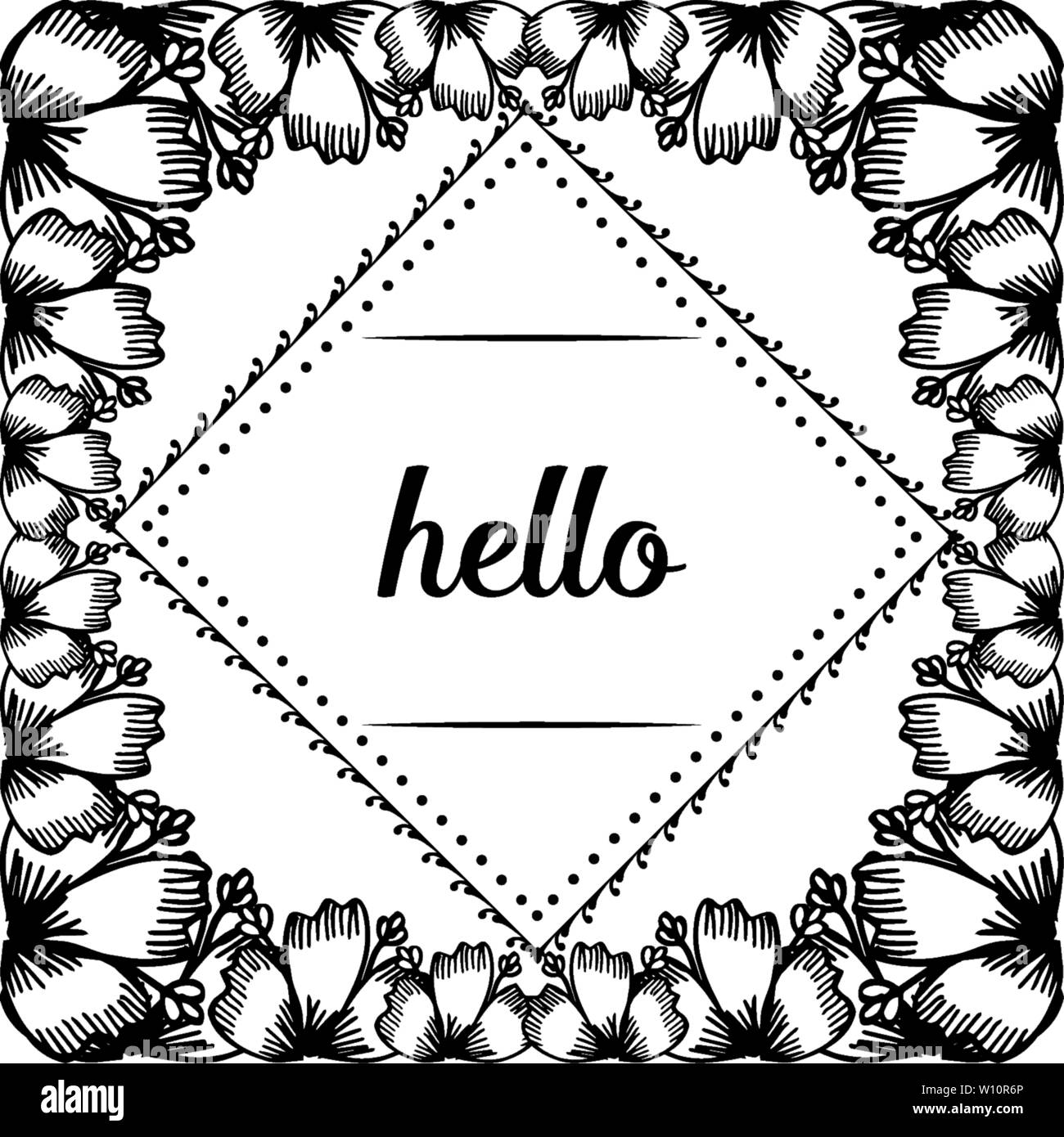 Vector illustration card hello with various wreath frame hand drawn ...