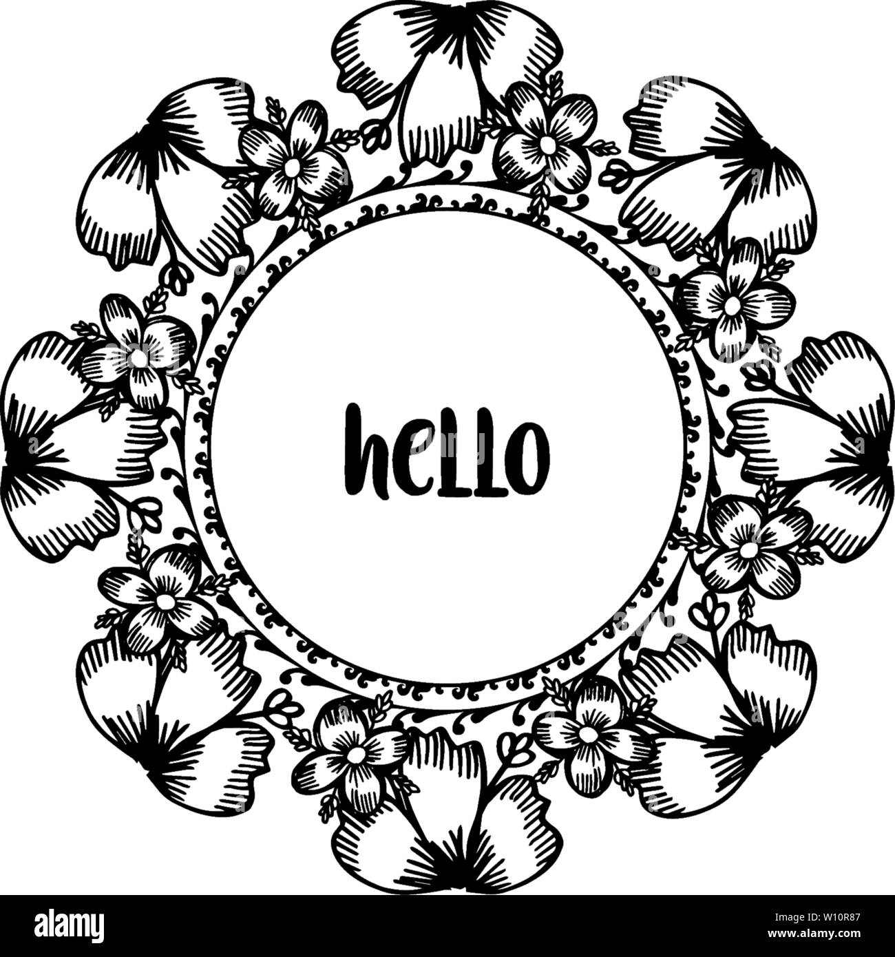 Vector illustration card hello with various wreath frame hand drawn ...