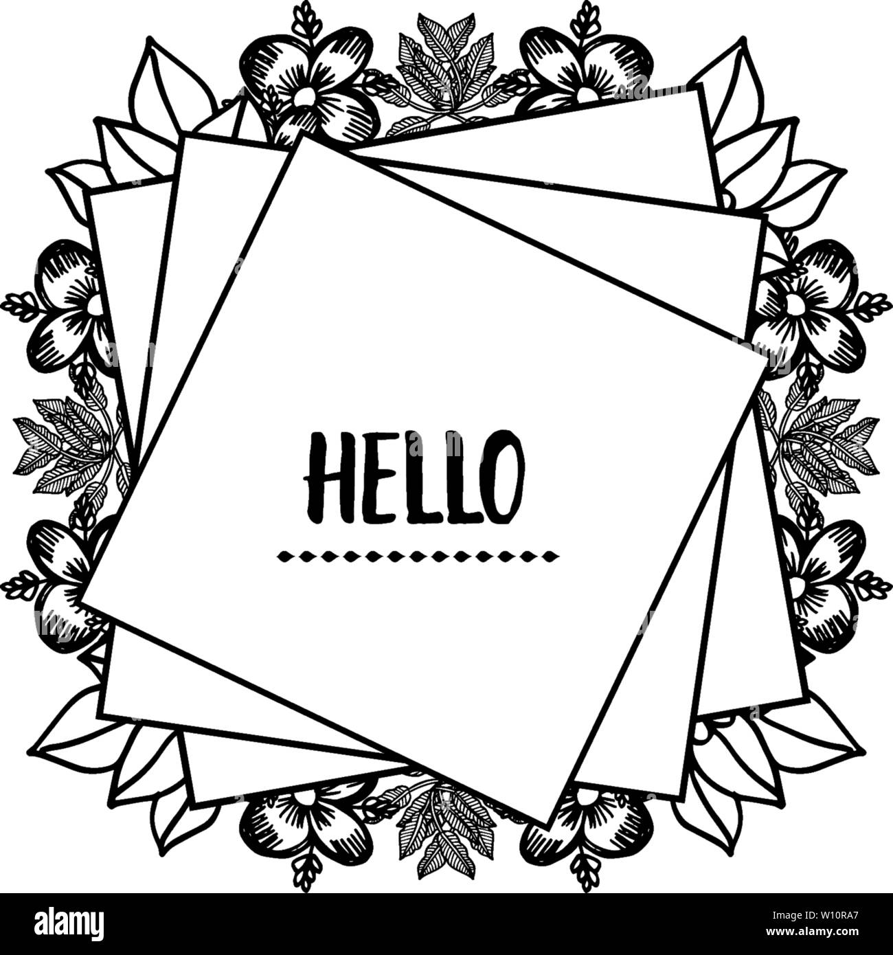 Vector illustration card hello with various wreath frame hand drawn ...