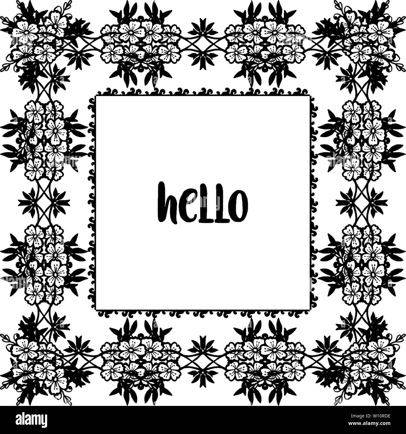 Vector illustration lettering hello for design wallpaper flower frame ...