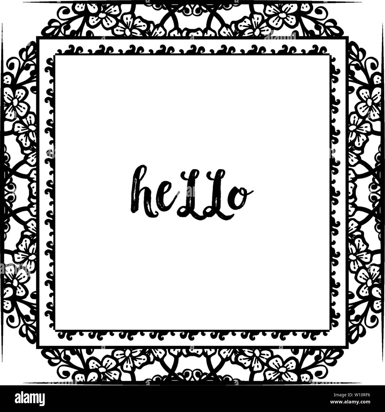 Vector illustration lettering hello for design wallpaper flower frame ...