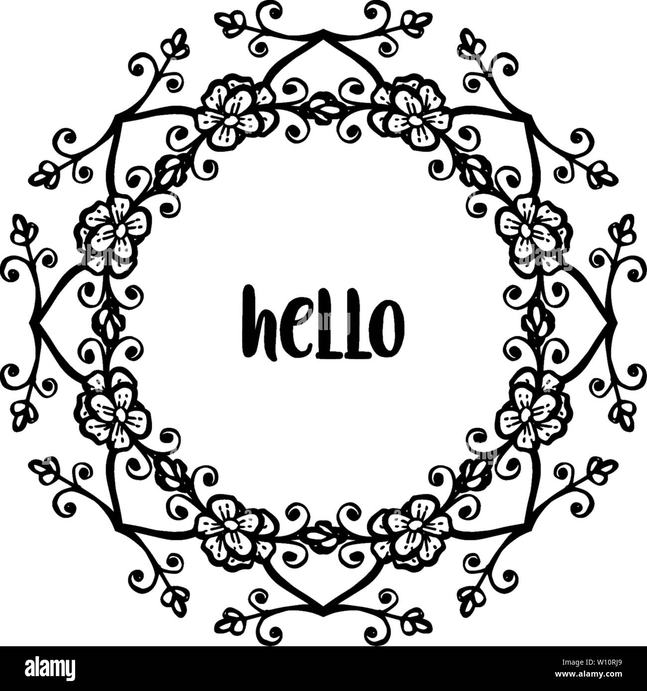 Vector illustration writing hello with crowd cute flower frame hand ...