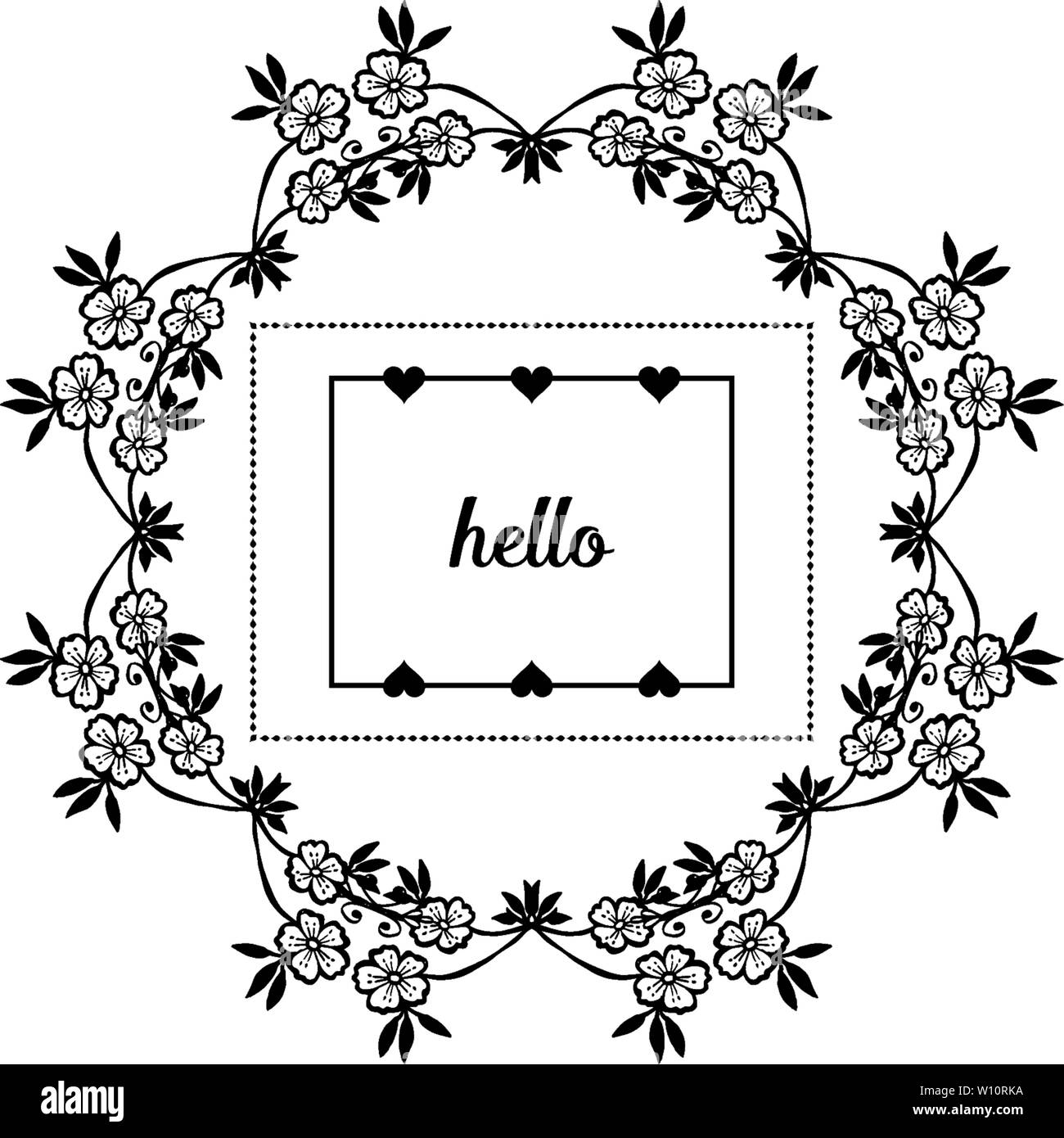 Vector illustration writing hello with crowd cute flower frame hand ...