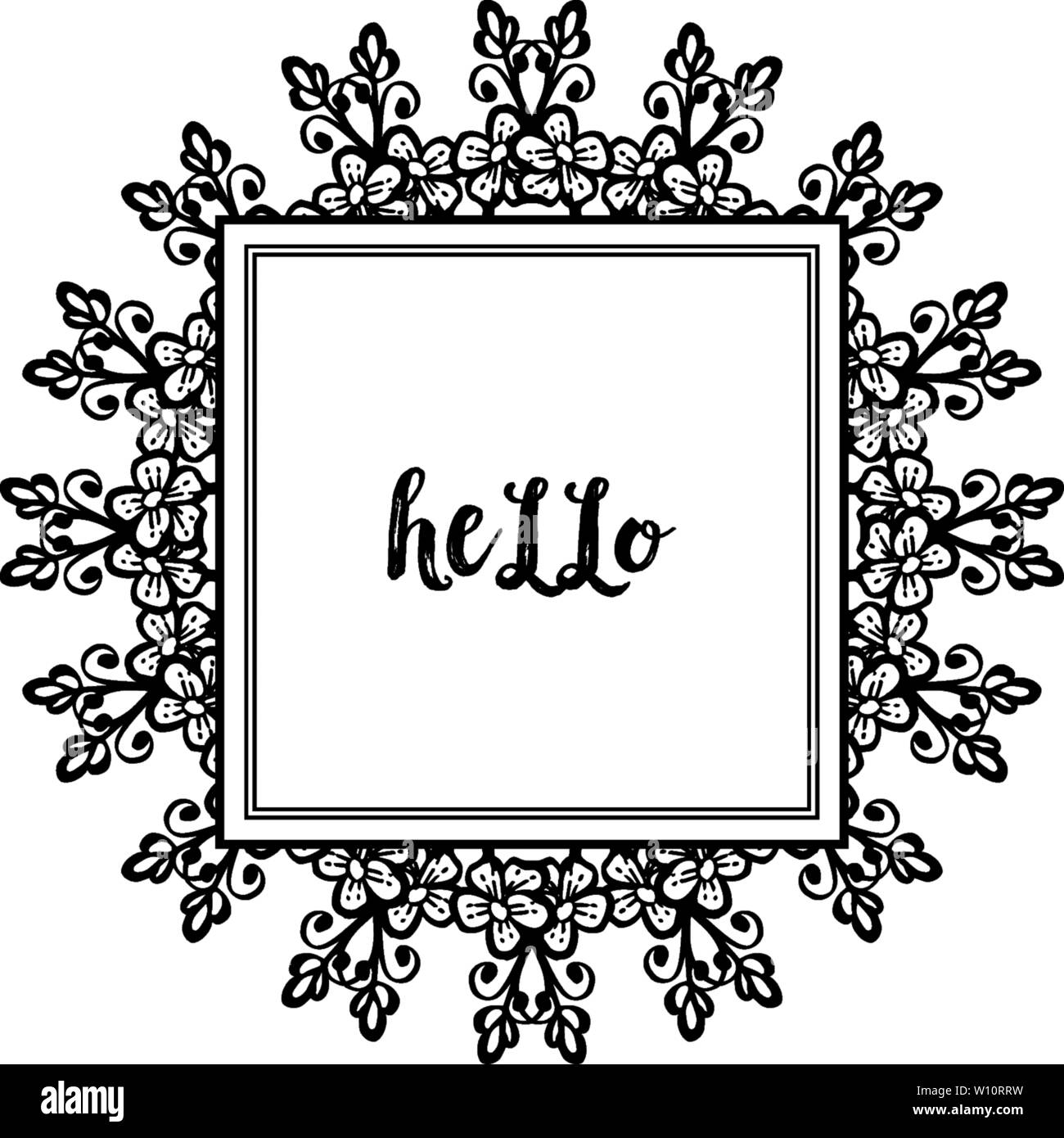 Vector illustration writing hello with crowd cute flower frame hand ...