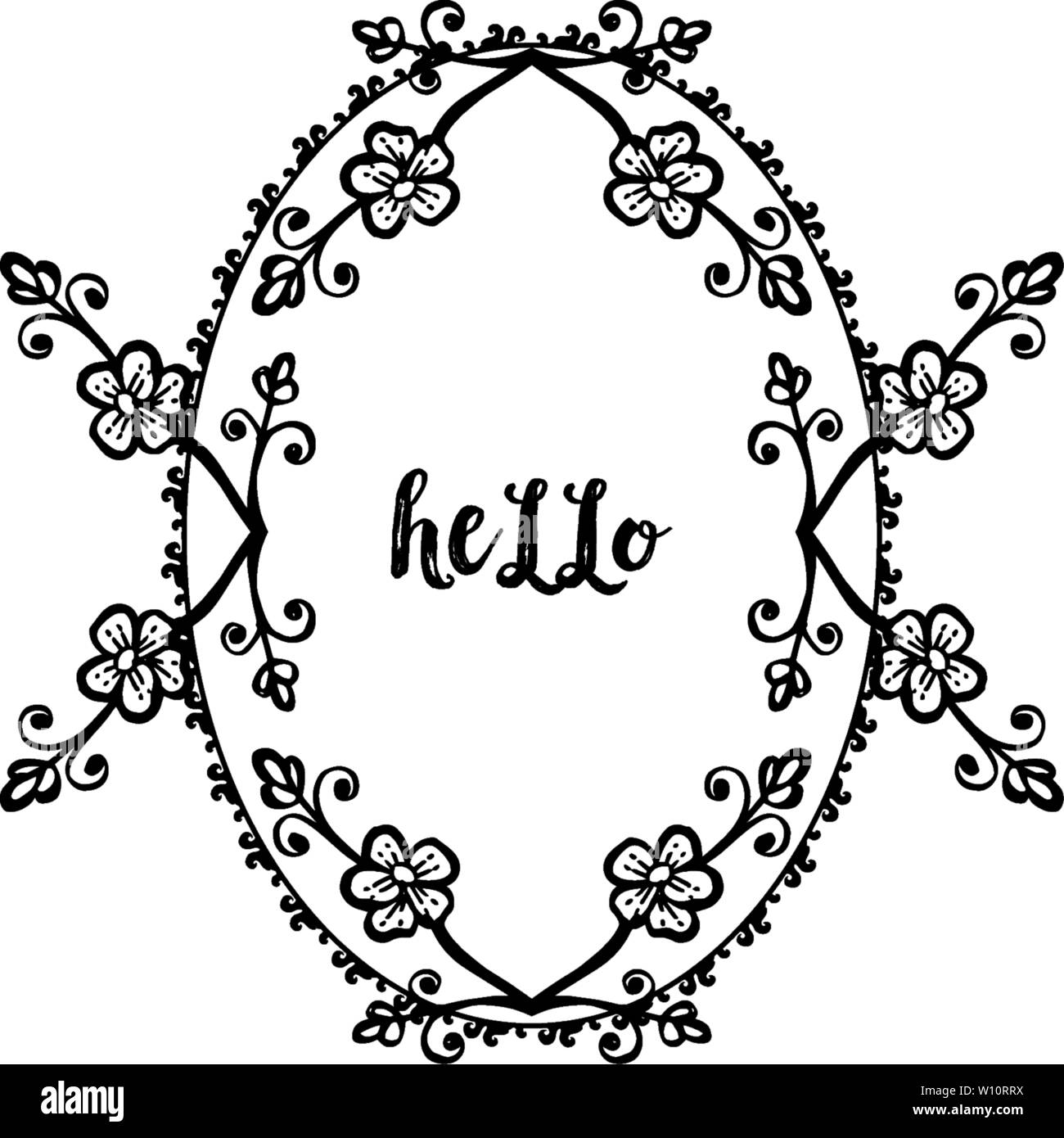 Vector illustration various cute flower frame with lettering hello hand ...