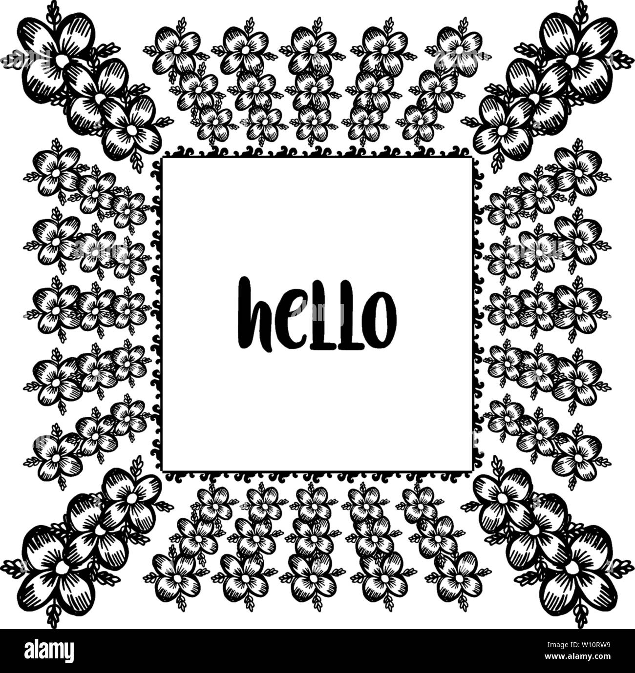 Vector illustration various cute flower frame with lettering hello hand ...