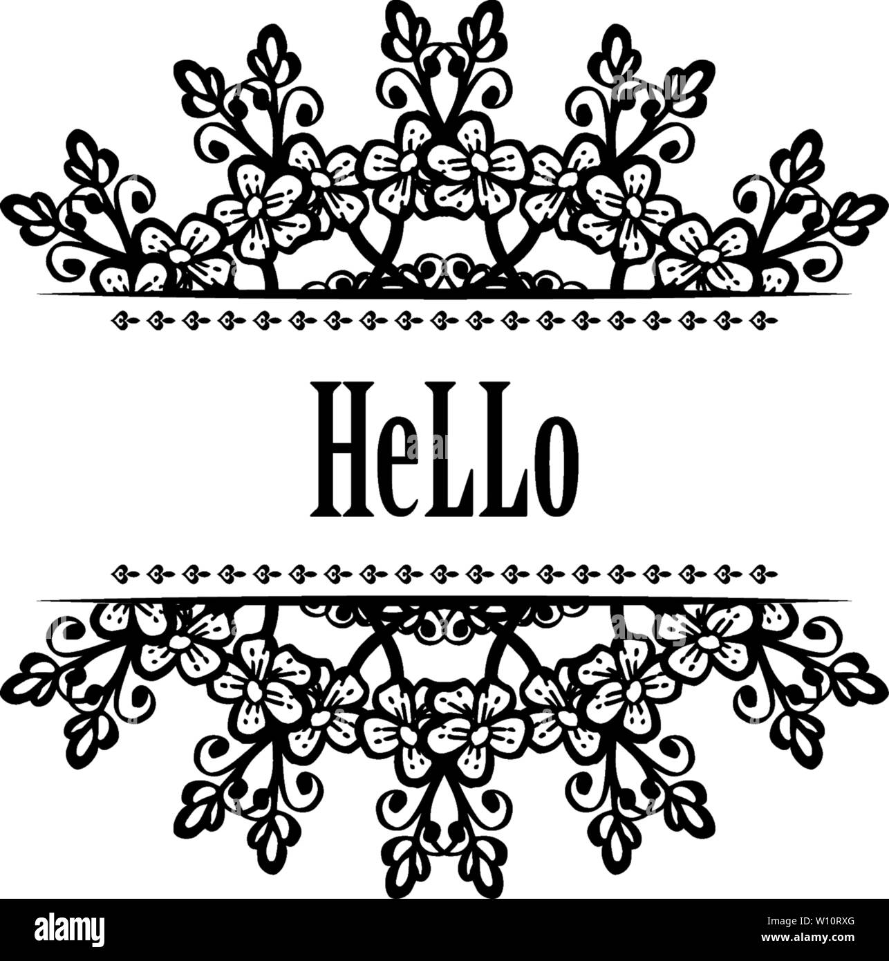 Vector illustration various cute flower frame with lettering hello hand ...