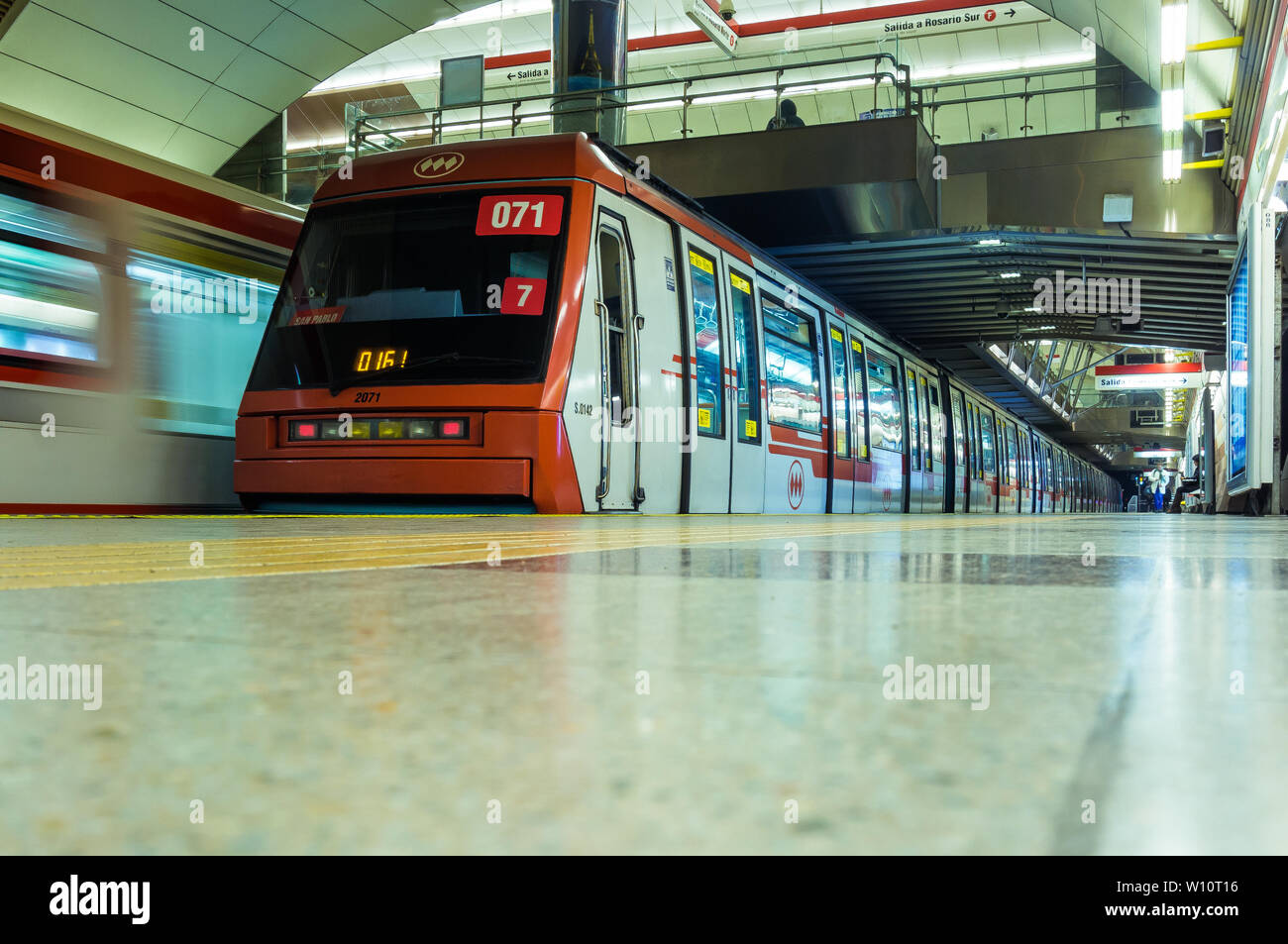 SANTIAGO, CHILE - MAY 2016: A branded NS93 Santiago Metro train at ...