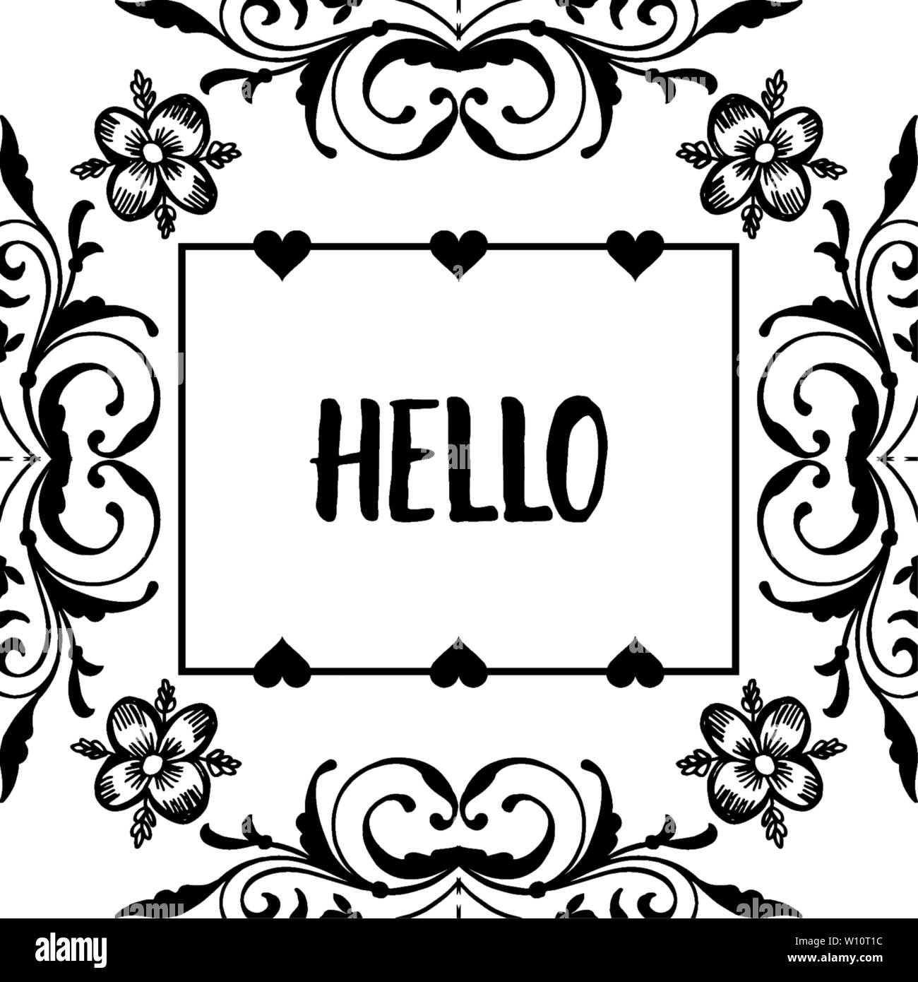 Vector illustration various cute flower frame with lettering hello hand ...