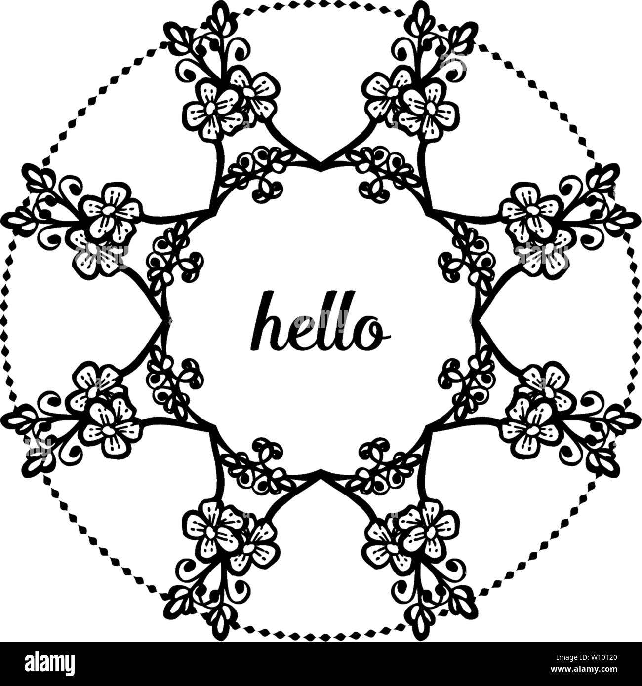 Vector illustration greeting card hello with ornament design wreath ...