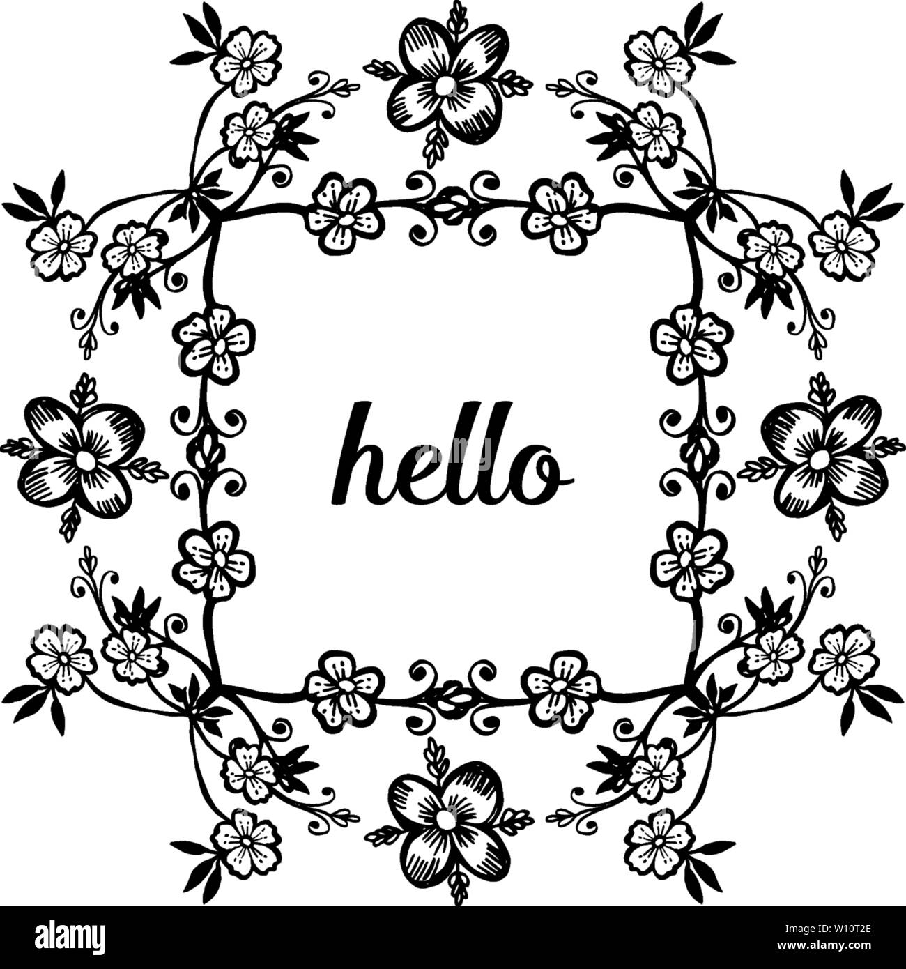 Vector illustration various cute flower frame with lettering hello hand ...