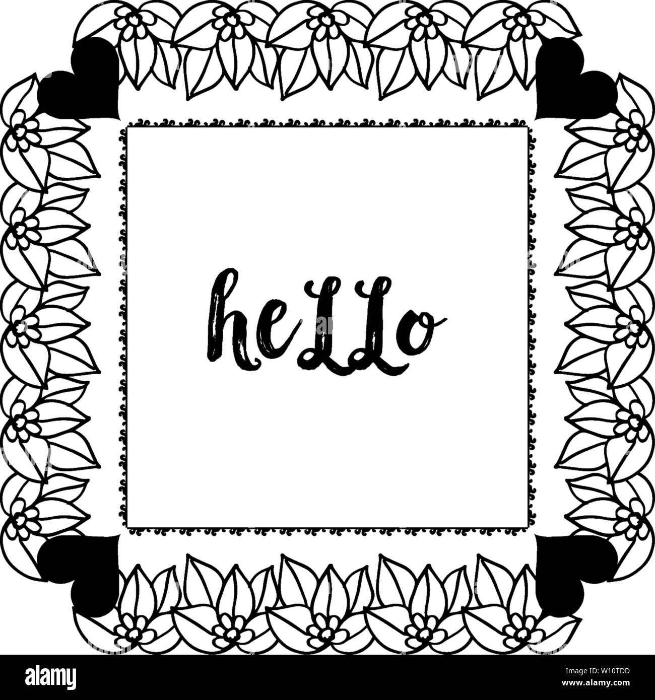 Vector illustration beautiful flower frame with template writing hello ...