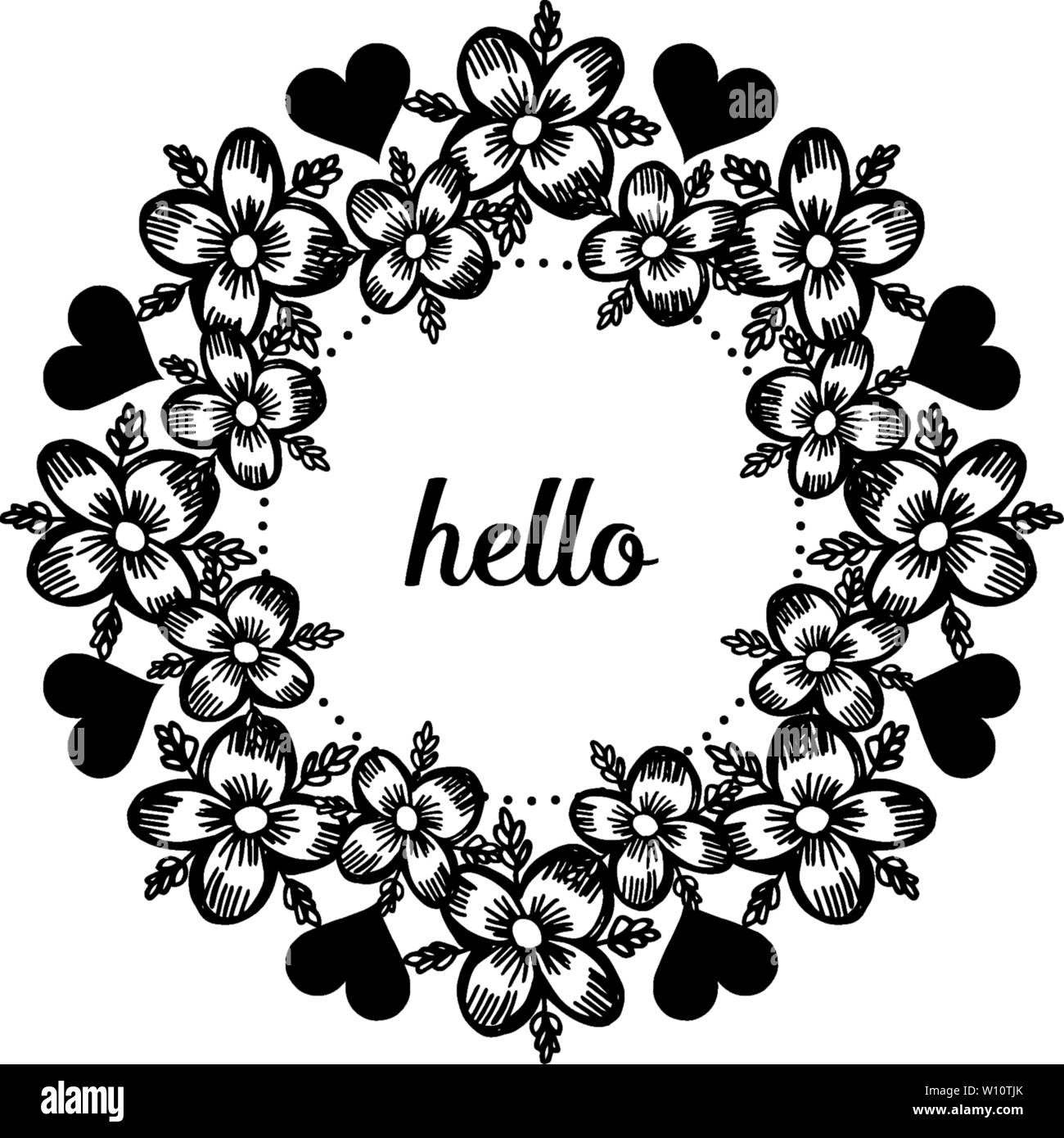 Vector illustration beautiful flower frame with template writing hello ...
