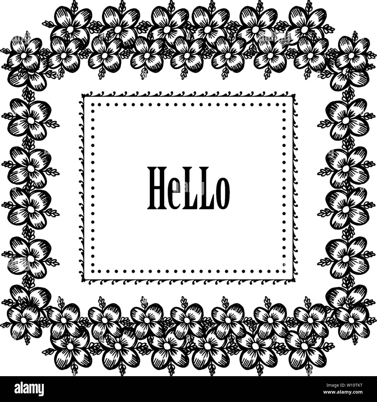 Vector illustration beautiful flower frame with template writing hello ...