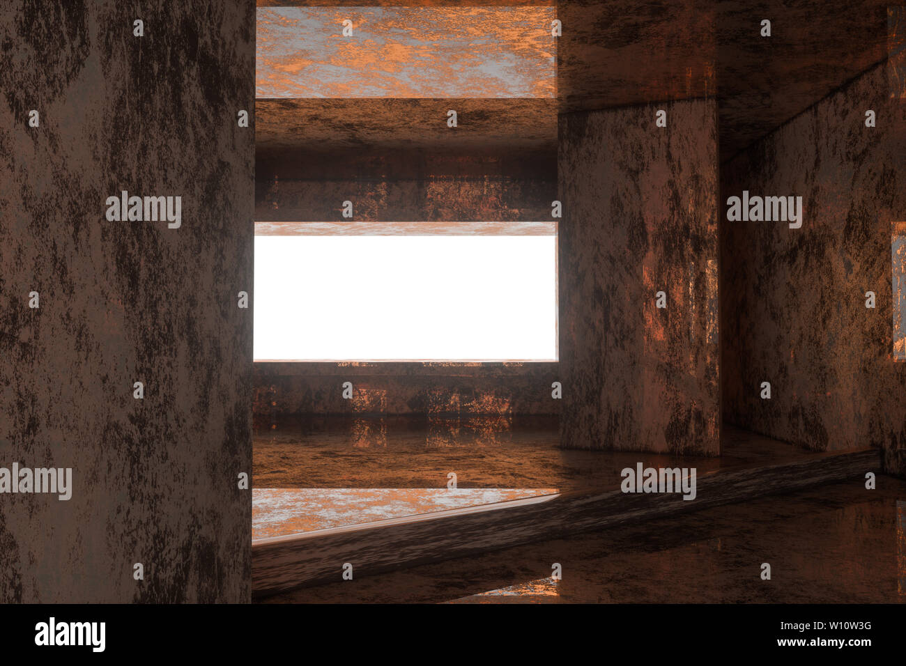 Empty rusty room with light coming in from the window, 3d rendering ...