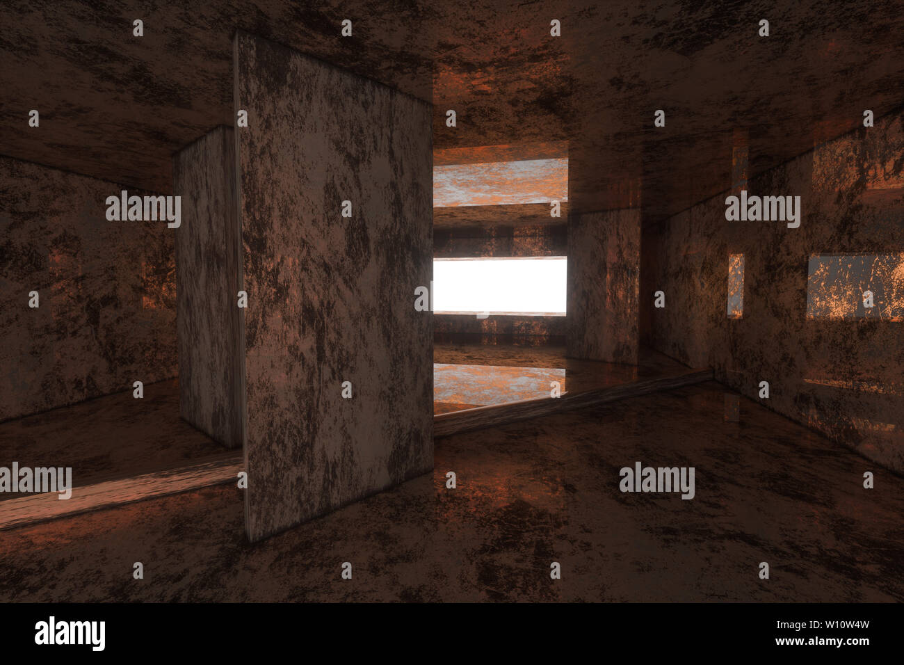 Empty rusty room with light coming in from the window, 3d rendering ...