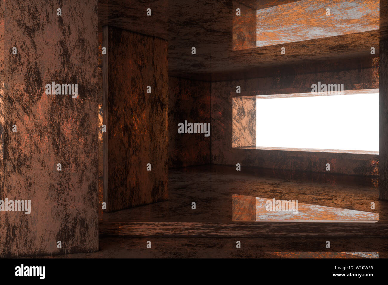 Empty rusty room with light coming in from the window, 3d rendering ...