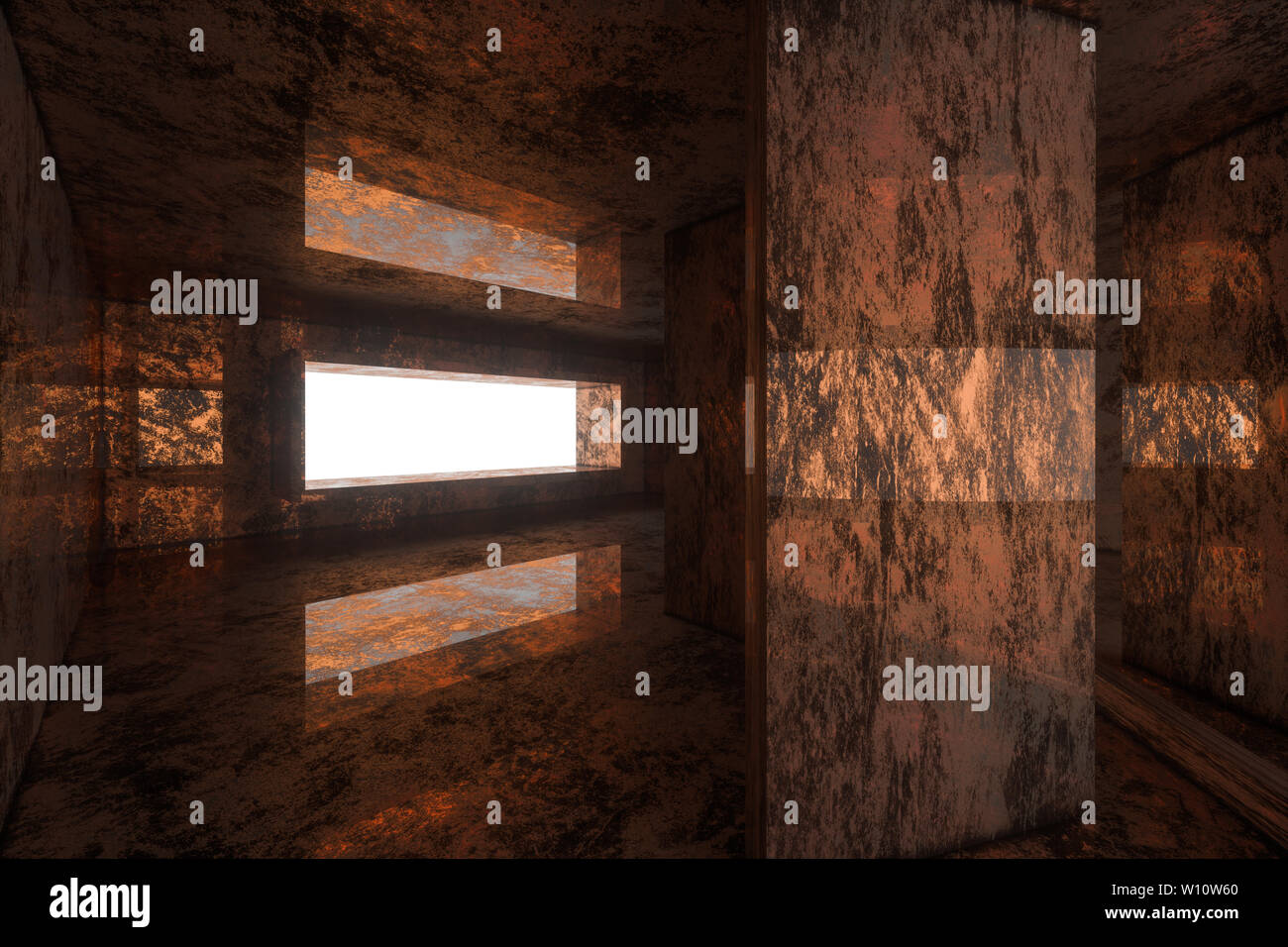 Empty rusty room with light coming in from the window, 3d rendering ...