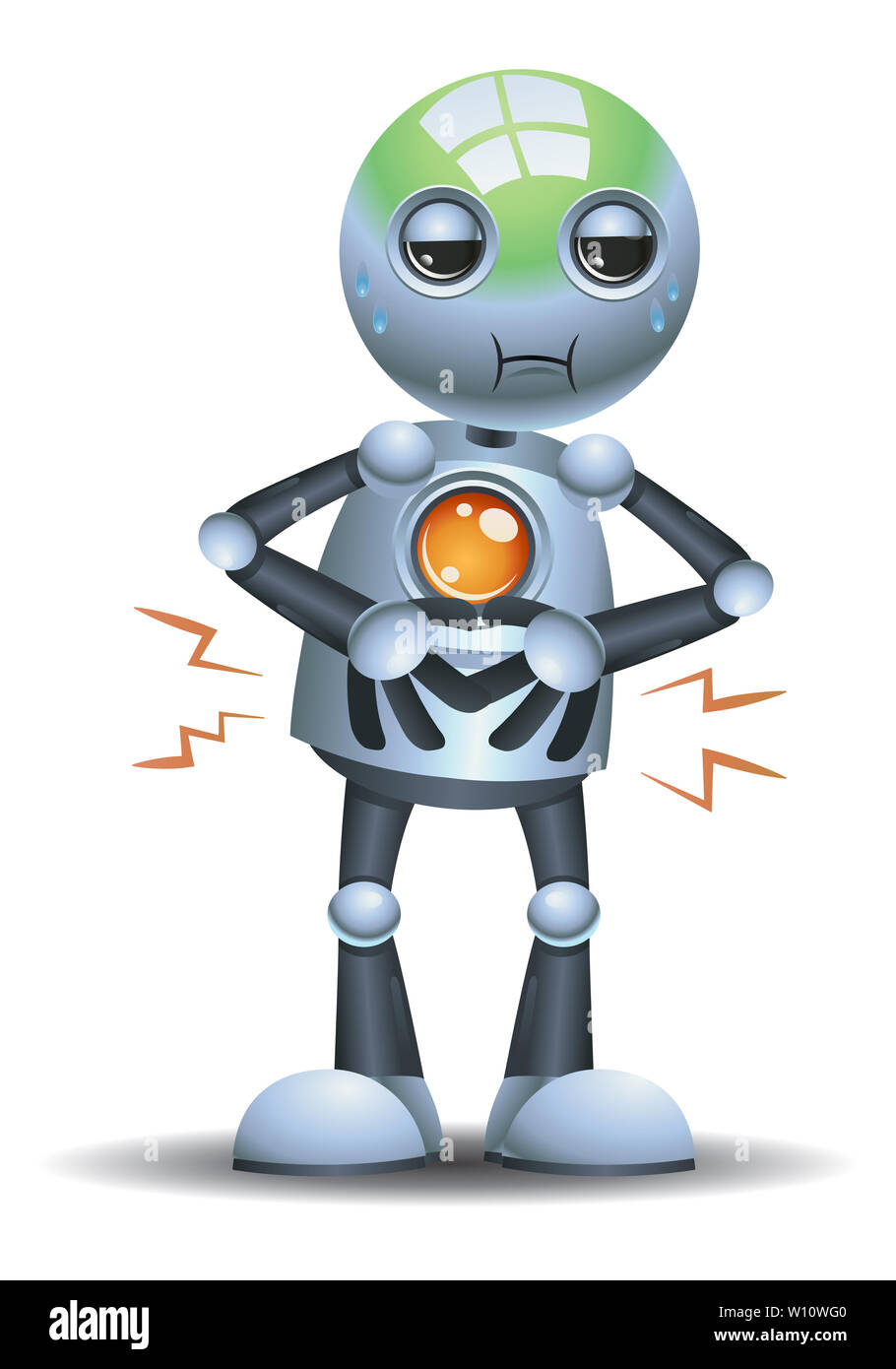 3D illustration of a little robot got nausea and hurt stomach on ...
