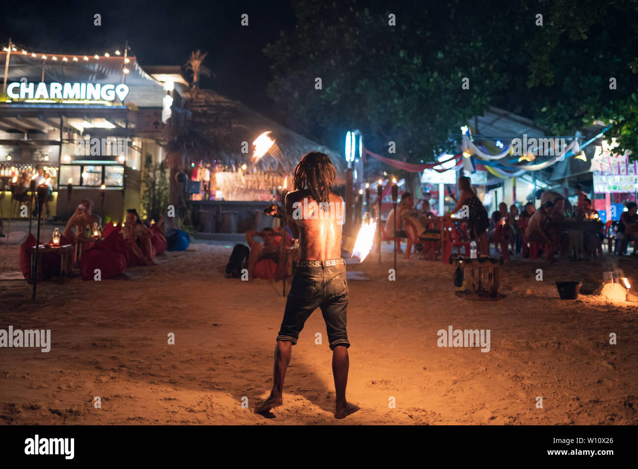Satun, Thailand - Feb 21 2019 : Man showing swing of fire pendulum on ...