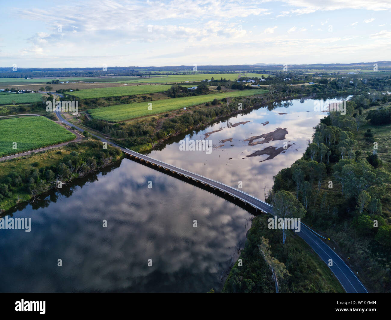 Aerial of the former Bruce Highway traffic bridge as it crosses the ...