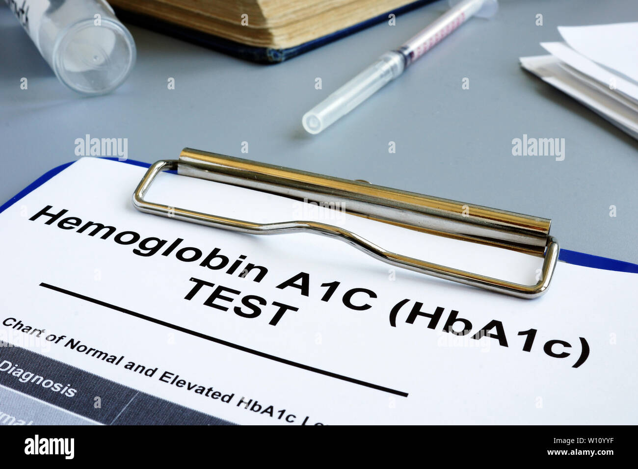 Hemoglobin A1C HbA1c Test form on desk Stock Photo - Alamy