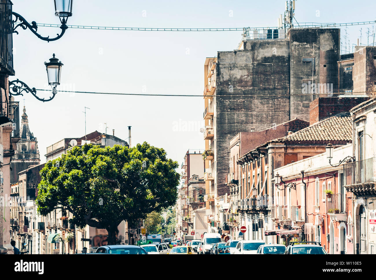 Traditional architecture of Sicily in Italy, historical street of ...