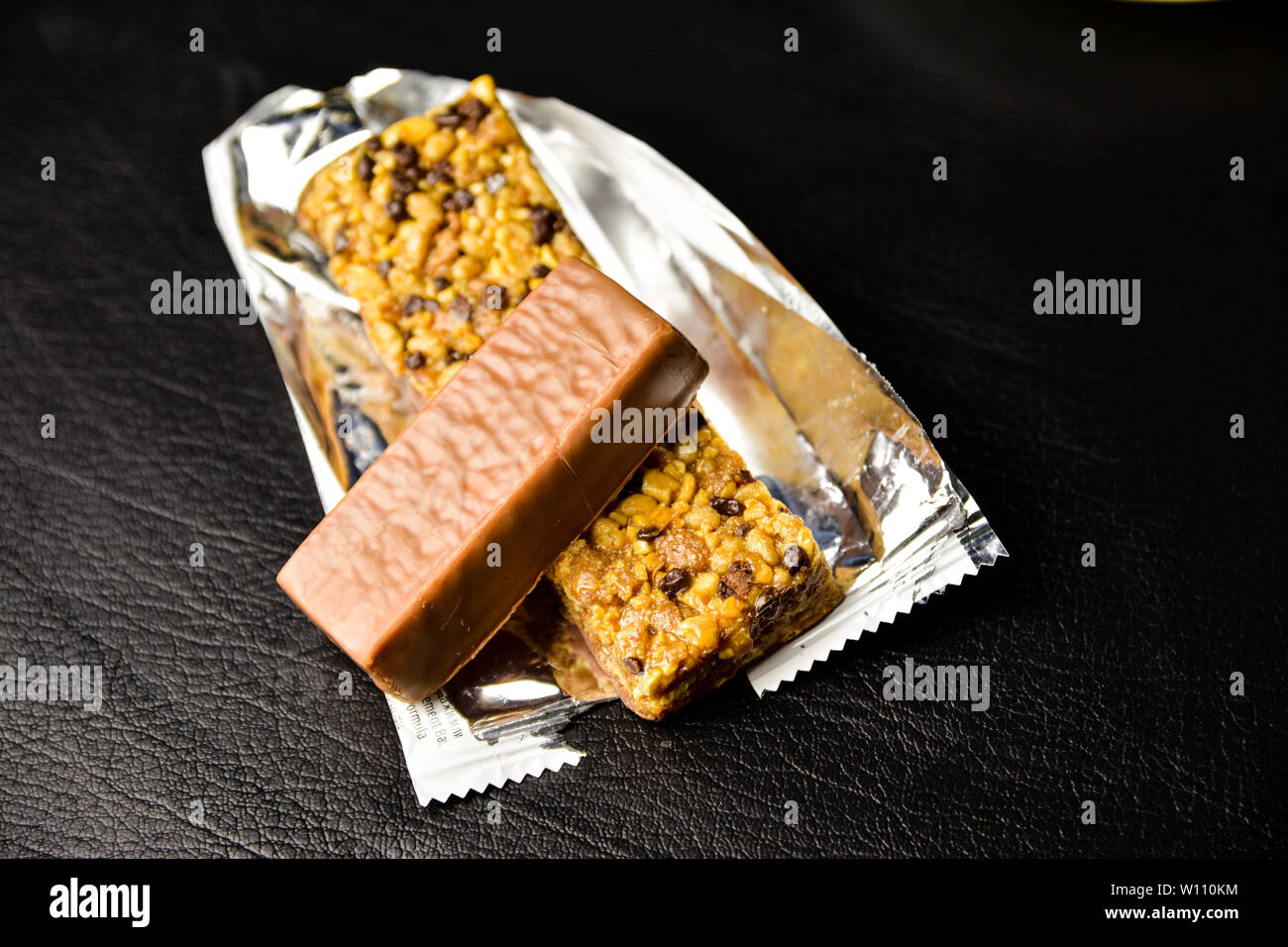 healthy food, alternative food, protein bars in a wrapper on the table ...