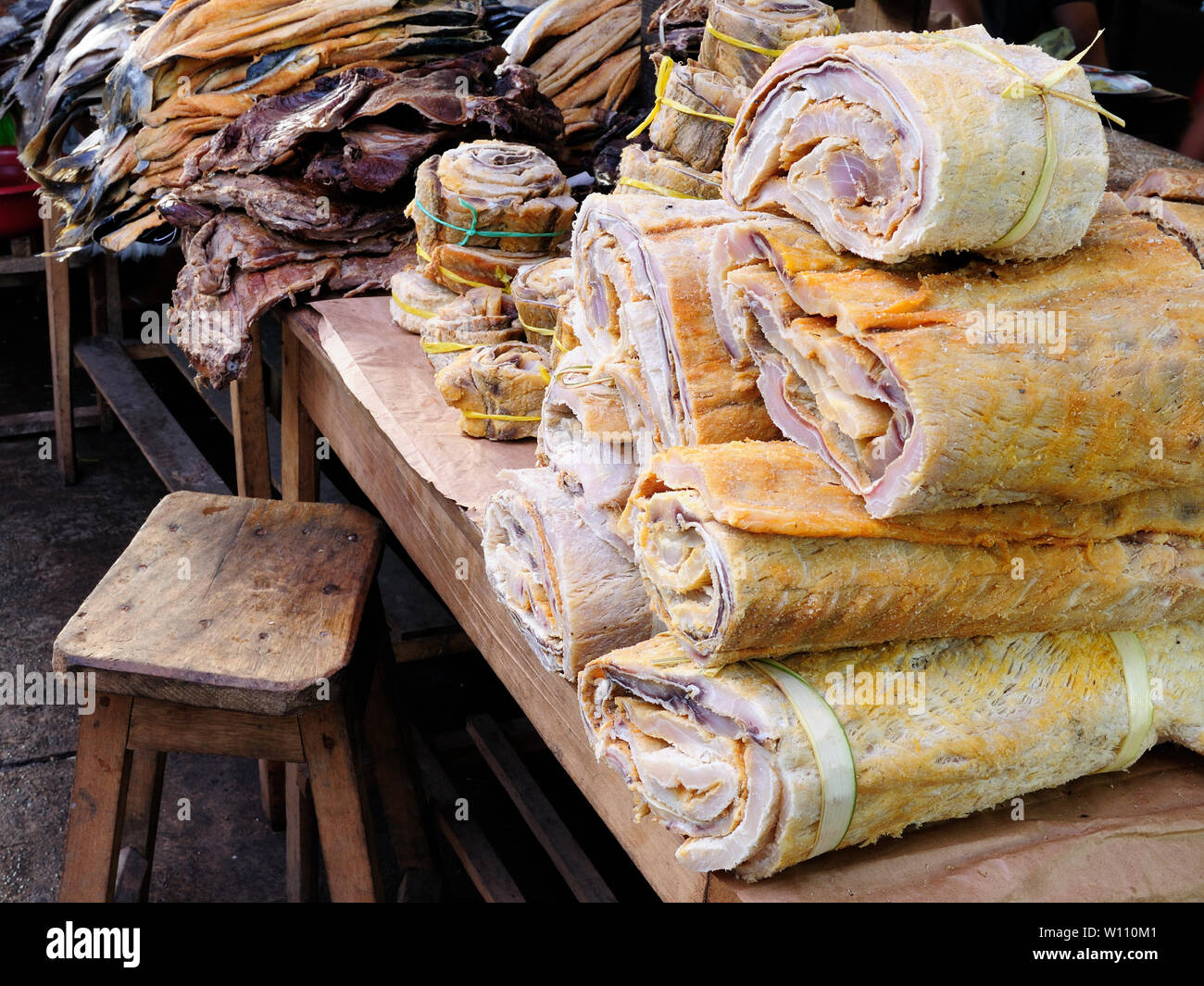 Amazon, Dried fish on the market in the Iquitos major city in Amazonia ...