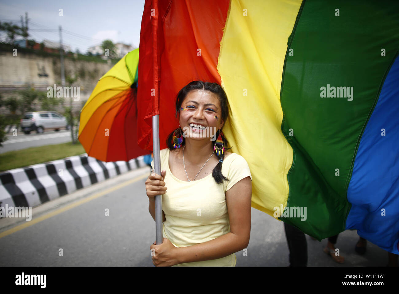 Kathmandu, Nepal. 29th June, 2019. A woman from the LGBTIQ community ... Kathmandu, Nepal. 29th June, 2019. A woman from the LGBTIQ community ...