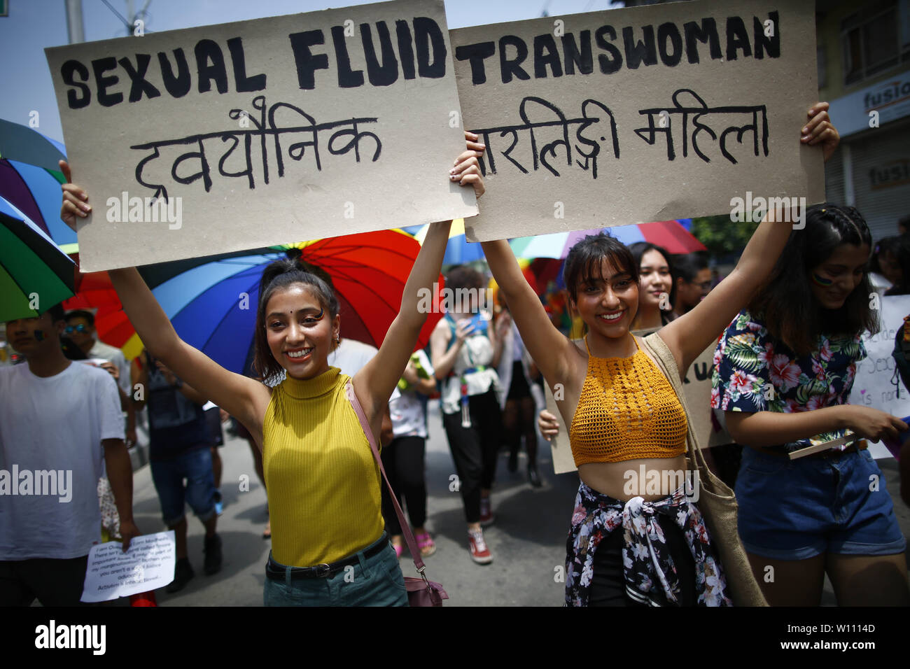 Kathmandu, Nepal. 29th June, 2019. Twin sisters from the LGBTIQ ...